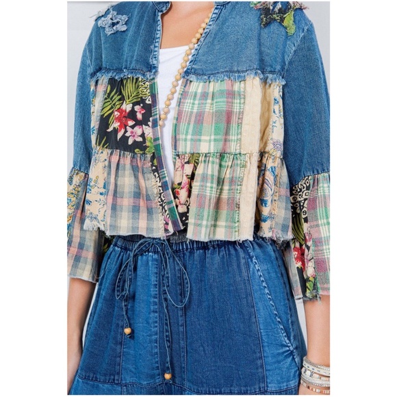 Jackets & Coats | Western Floral Plaid Print Star Patch Denim Frayed ...